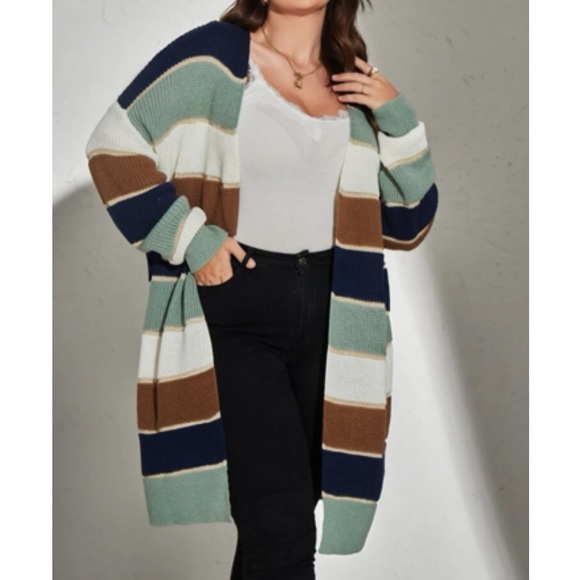 Sweaters | Plus Size Color Block Open Front Cardigan | Poshmark